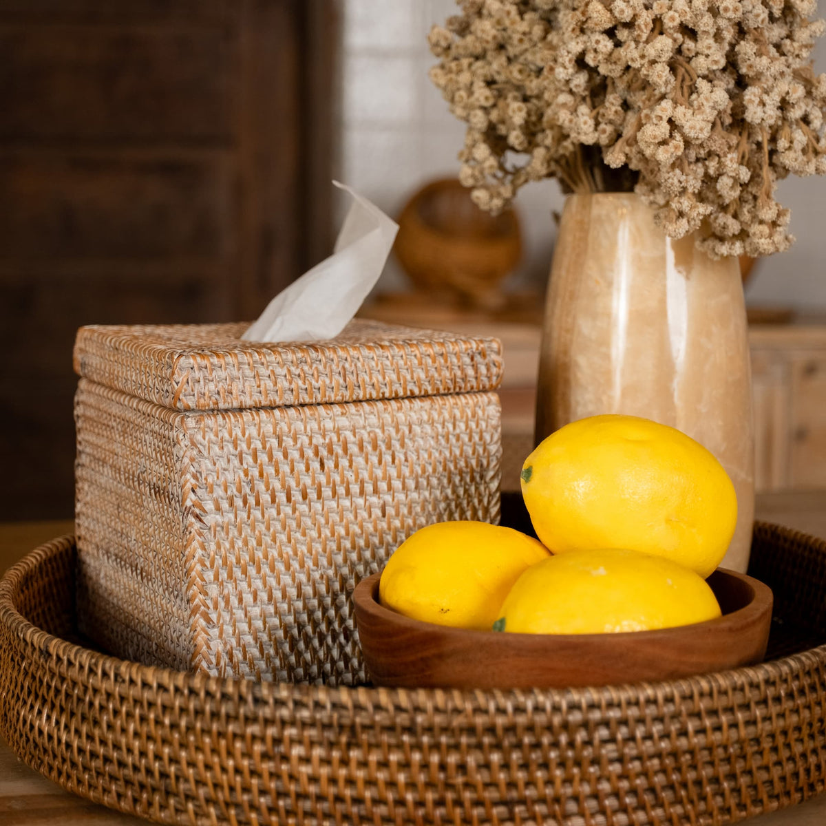 Square Rattan Tissue Cover - Decorative woven tissue box
